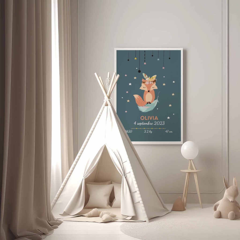 Affiche de naissance Fox (Renard) - Mellymellow